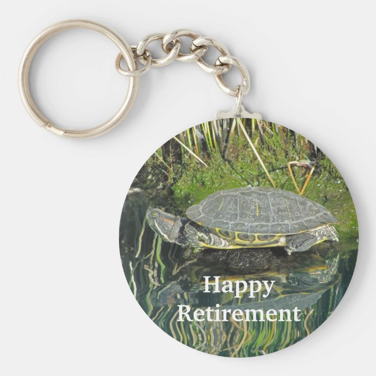 Happy Retirement Turtle Water Reflection Wildlife Keychain | Zazzle