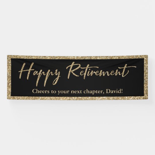 Happy Retirement Typography Gold Glitter and Black Banner | Zazzle.com