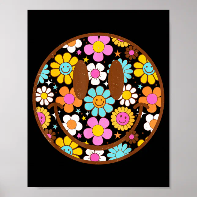 Happy Retro Daisy Smile Face Preppy Aesthetic Men Poster | Zazzle