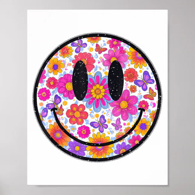 Happy Retro Daisy Smile Face Preppy Aesthetic Men Poster | Zazzle