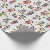 Happy Retro Playing Stickman Tumbling Children Wrapping Paper | Zazzle