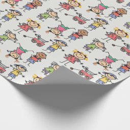 Happy Retro Playing Stickman Tumbling Children Wrapping Paper | Zazzle
