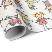 Happy Retro Playing Stickman Tumbling Children Wrapping Paper | Zazzle