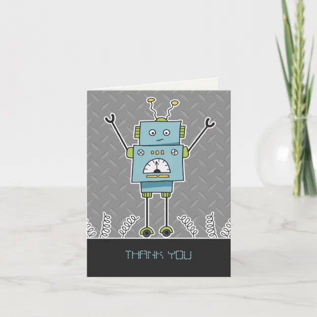 Happy Robot & Springs Thank You Note Card | Zazzle
