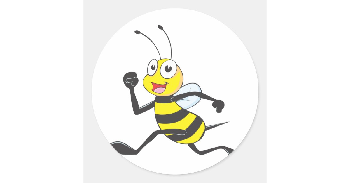 Happy Running Bee Classic Round Sticker | Zazzle