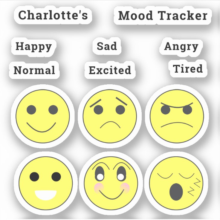 Happy Sad Angry Tired Normal Mood Faces Sticker | Zazzle