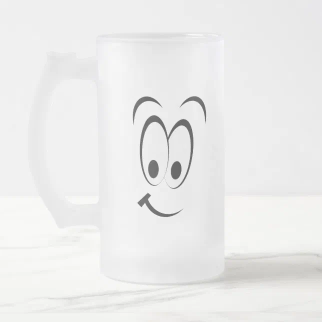 HAPPY SAD CARTOON FACE FROSTED GLASS BEER MUG | Zazzle