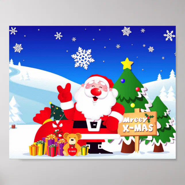 Happy Santa Claus Cartoon Poster | Zazzle