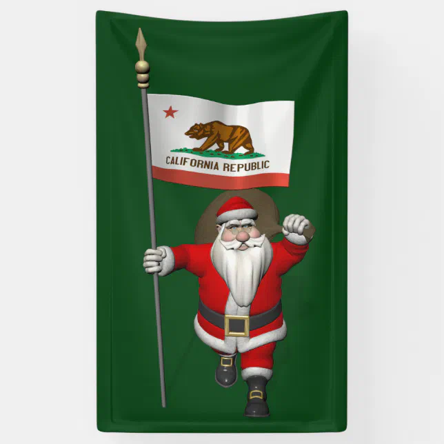Happy Santa Claus With Flag Of California Banner | Zazzle