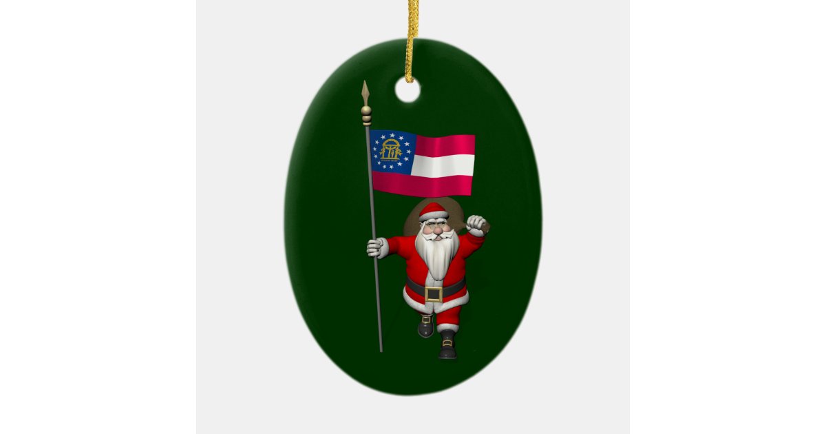 Happy Santa Claus With Flag Of Georgia Ceramic Ornament | Zazzle