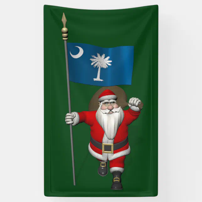 Happy Santa Claus With Flag Of South Carolina Banner | Zazzle