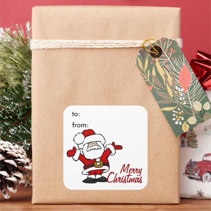 Happy Santa Gift Tag Sticker | Zazzle