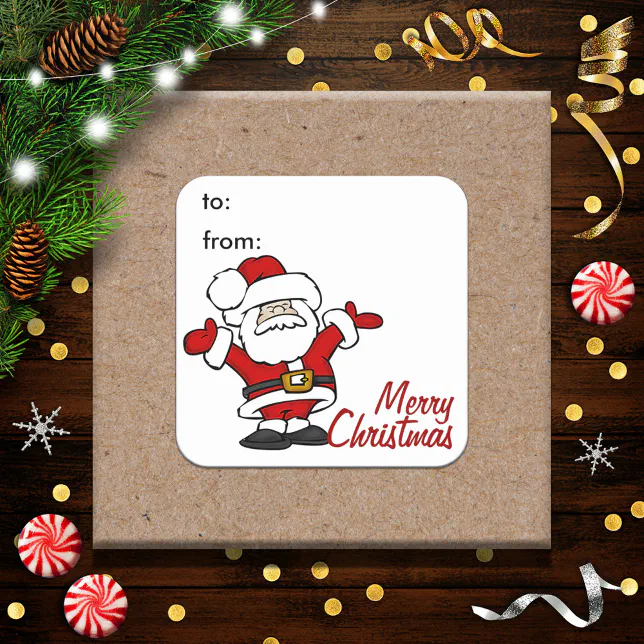 Happy Santa Gift Tag Sticker | Zazzle