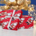 Happy Santa wrapping paper on red | Zazzle