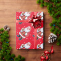 Happy Santa wrapping paper on red | Zazzle