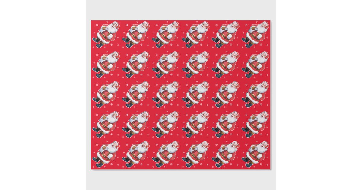 Happy Santa wrapping paper on red | Zazzle