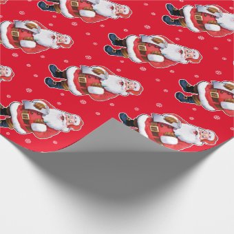 Happy Santa wrapping paper on red | Zazzle