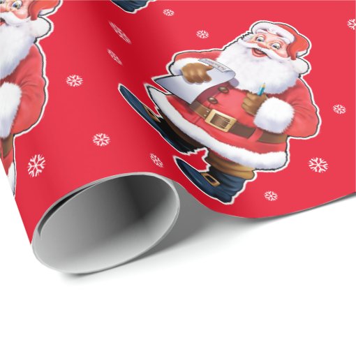 Happy Santa wrapping paper on red | Zazzle
