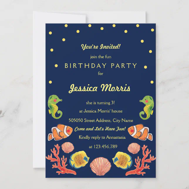 Happy Sea Animal Kids Birthday Party Invitation | Zazzle