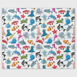 Happy Sea Creatures Wrapping Paper | Zazzle