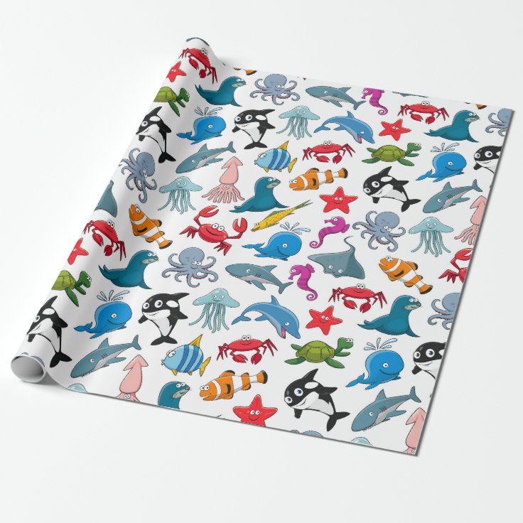 Happy Sea Creatures Wrapping Paper | Zazzle