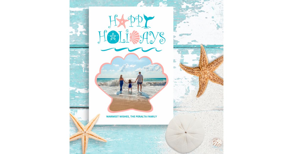 Happy Seashore | Beach Seashell Christmas Photo Holiday Card | Zazzle