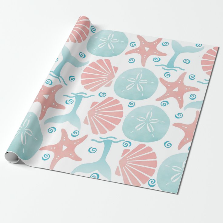 Happy Seashore | Nautical Beach Pattern Christmas Wrapping Paper | Zazzle