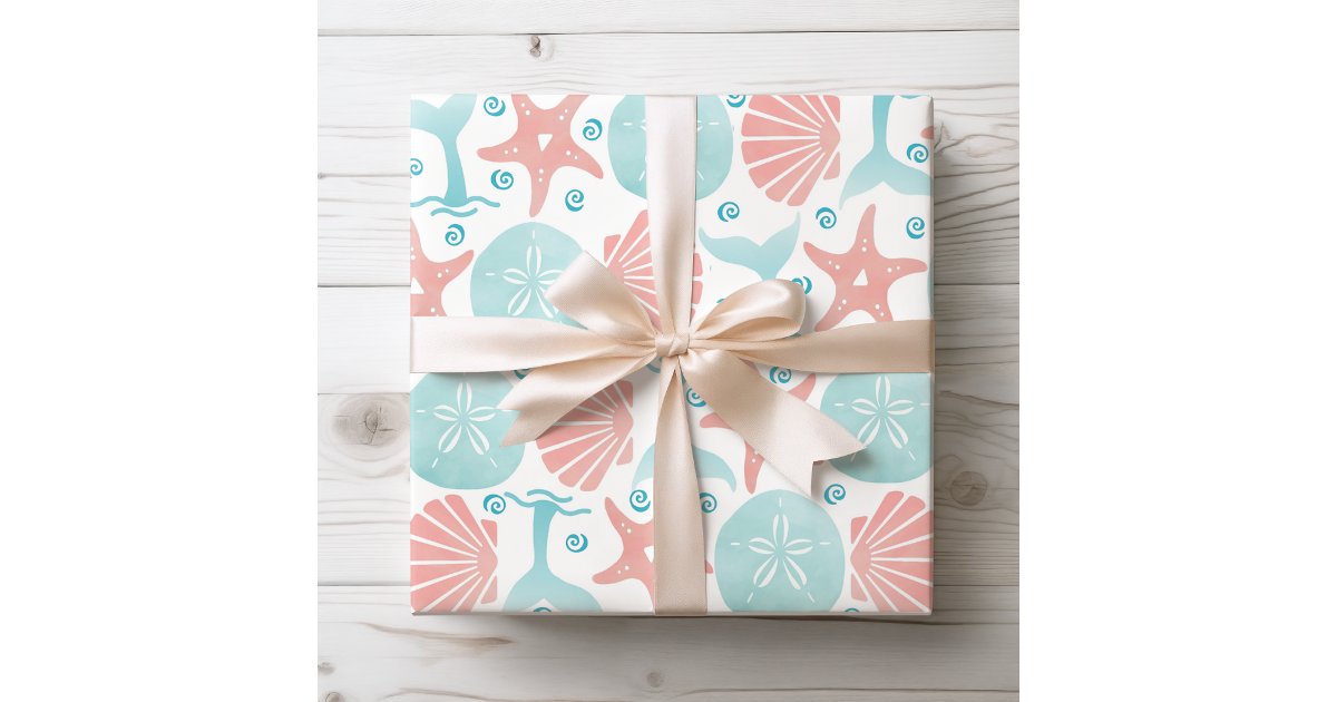 Happy Seashore | Nautical Beach Pattern Christmas Wrapping Paper | Zazzle