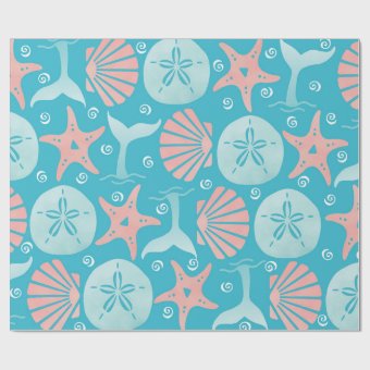 Happy Seashore | Nautical Beach Seashell Christmas Wrapping Paper | Zazzle