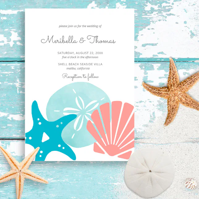 Happy Seashore | Nautical Beach Seashell Wedding Invitation | Zazzle
