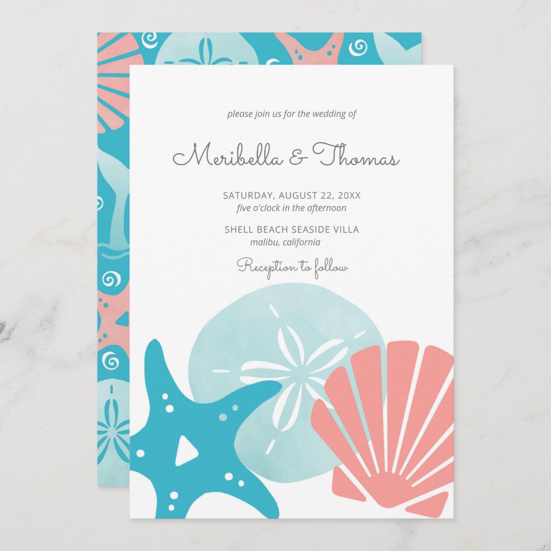 Happy Seashore | Nautical Beach Seashell Wedding Invitation | Zazzle