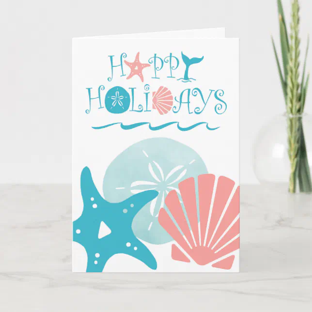 Happy Seashore | Tropical Beach Seashell Holiday Card | Zazzle
