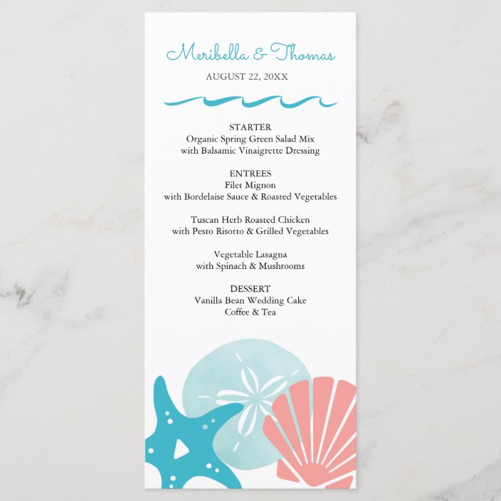 Happy Seashore | Tropical Beach Seashells Wedding Menu | Zazzle.com