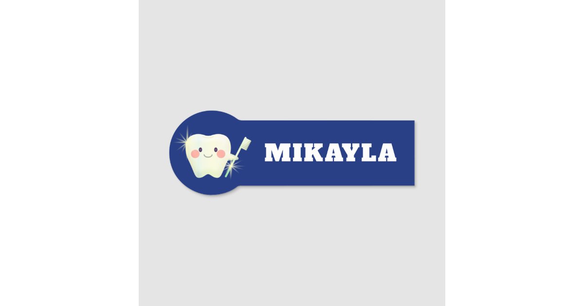 Happy Shiny Tooth Dental Name Tag | Zazzle
