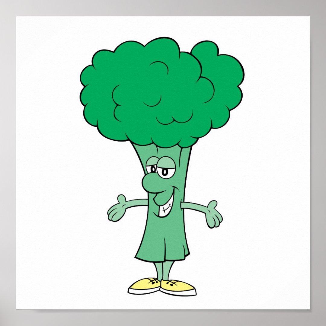 happy silly broccoli cartoon poster | Zazzle