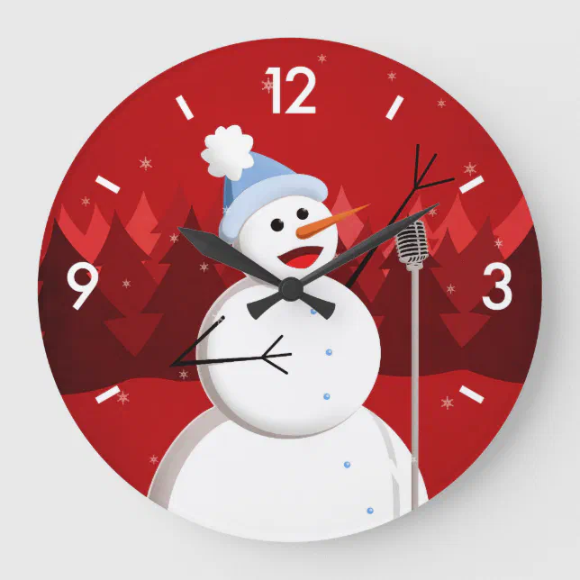 Happy Singing Snowman Christmas Large Clock | Zazzle