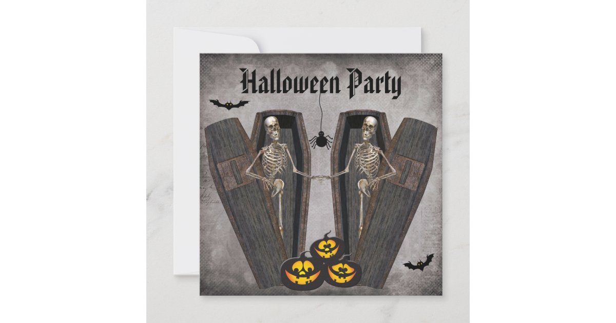 Happy Skeletons in Coffins Halloween Party Invitation | Zazzle
