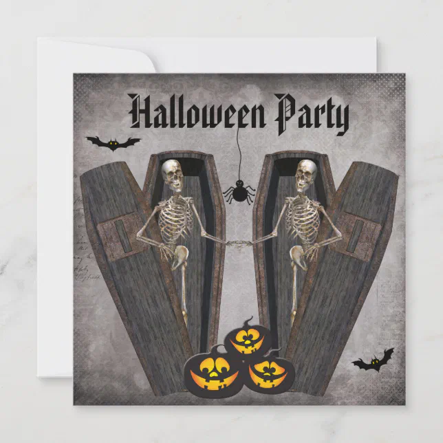 Happy Skeletons in Coffins Halloween Party Invitation | Zazzle
