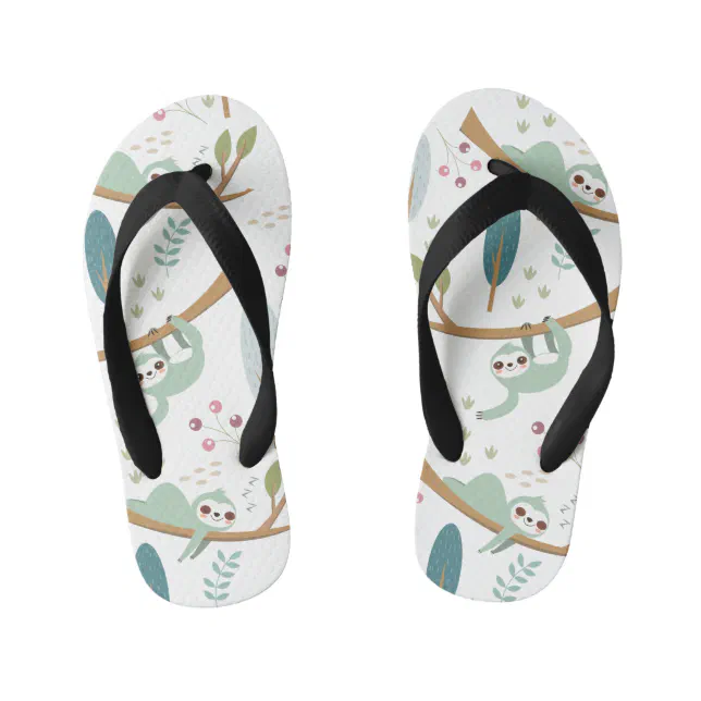Happy Sloth Pattern Kid's Flip Flops | Zazzle