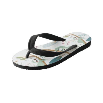 Happy Sloth Pattern Kid's Flip Flops | Zazzle