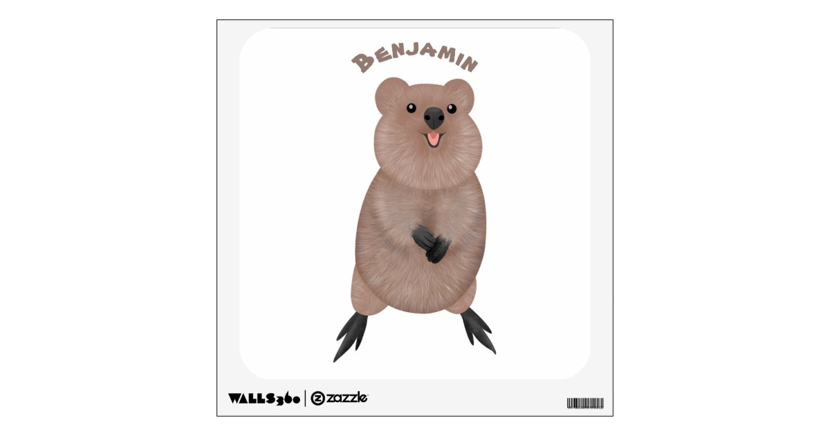 Happy smiling cute quokka cartoon design wall decal | Zazzle