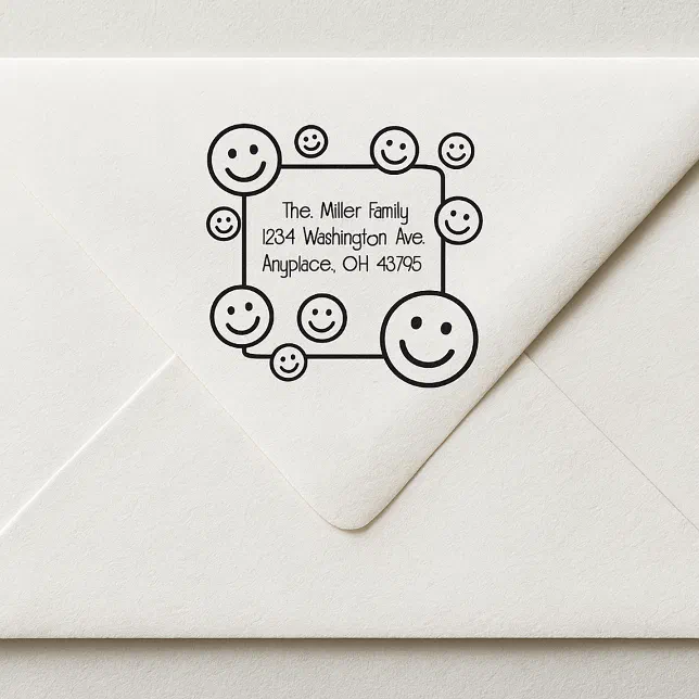 Happy Smiling Faces Address Self Inking Stamp | Zazzle
