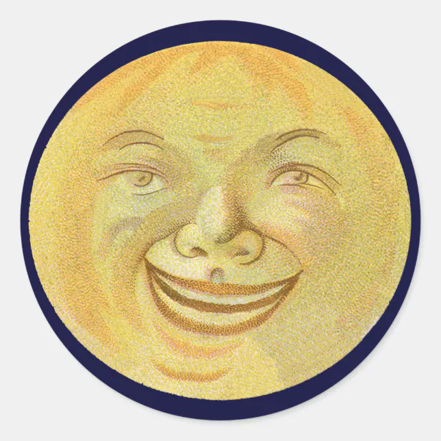 Happy Smiling Moon Face Classic Round Sticker | Zazzle