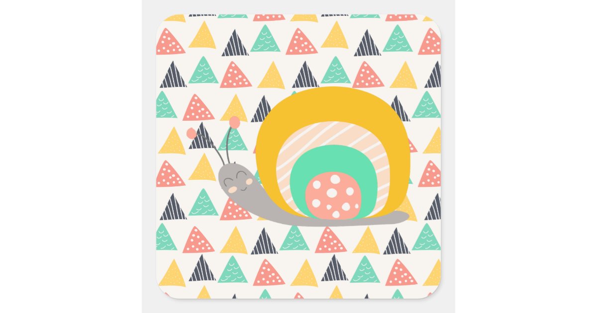 Happy Snail on Triangles Square Sticker | Zazzle