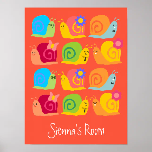 Happy snails cute snails poster | Zazzle