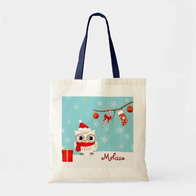 Happy Snow Owl Christmas Tote Bag | Zazzle