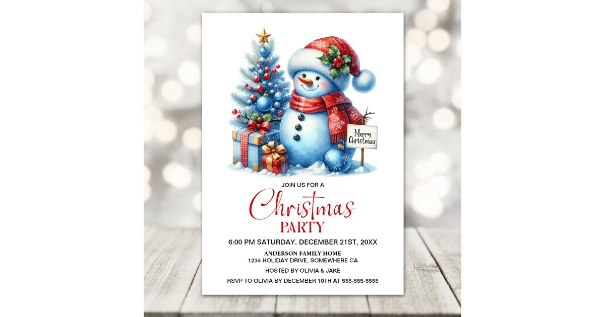 Happy Snowman Christmas Party Invitation | Zazzle