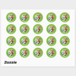 Happy Soccer Star Gecko Kicking Football Cartoon Classic Round Sticker ...