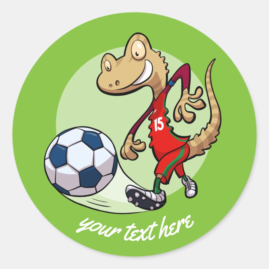 Happy Soccer Star Gecko Kicking Football Cartoon Classic Round Sticker ...