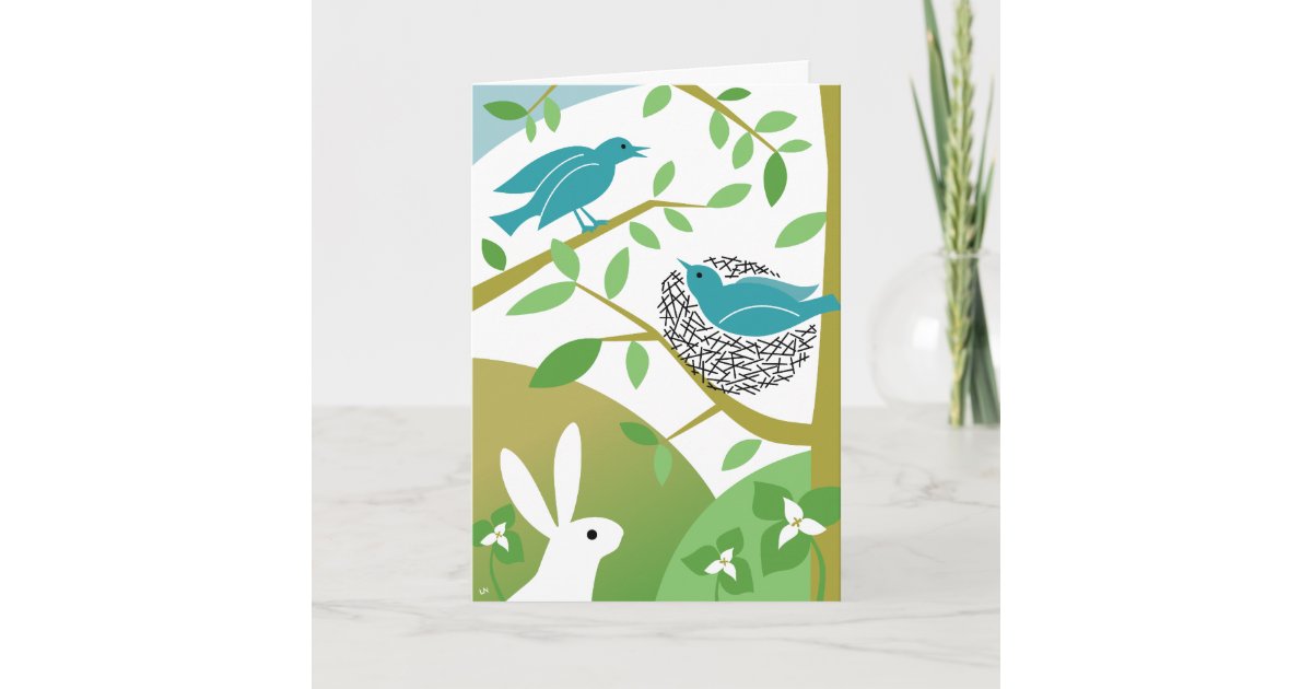 Happy Spring Birds & Bunny Greeting Card | Zazzle